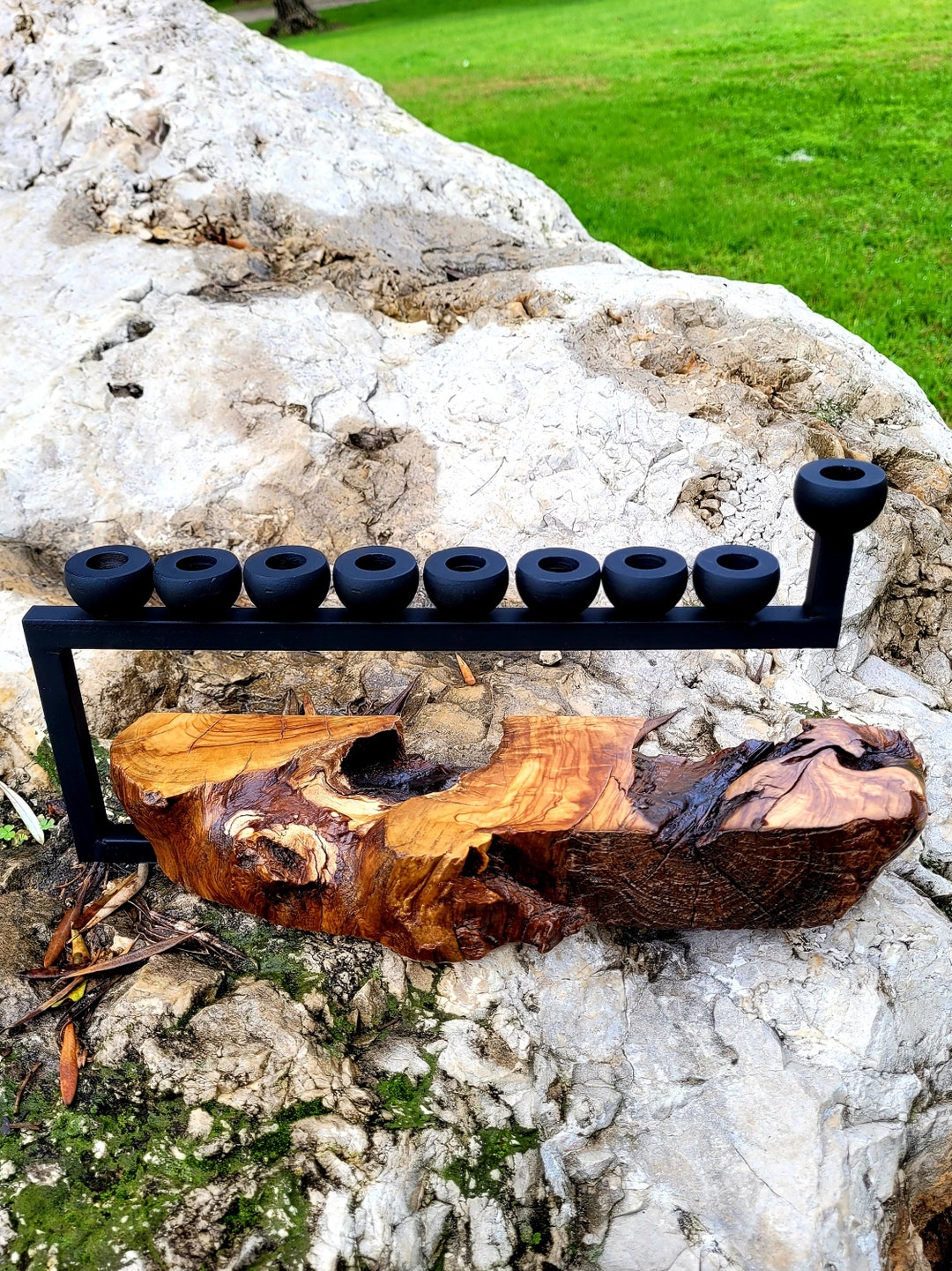 Menorah Wood Menorah Oil Lamp Olive Wood - Etsy