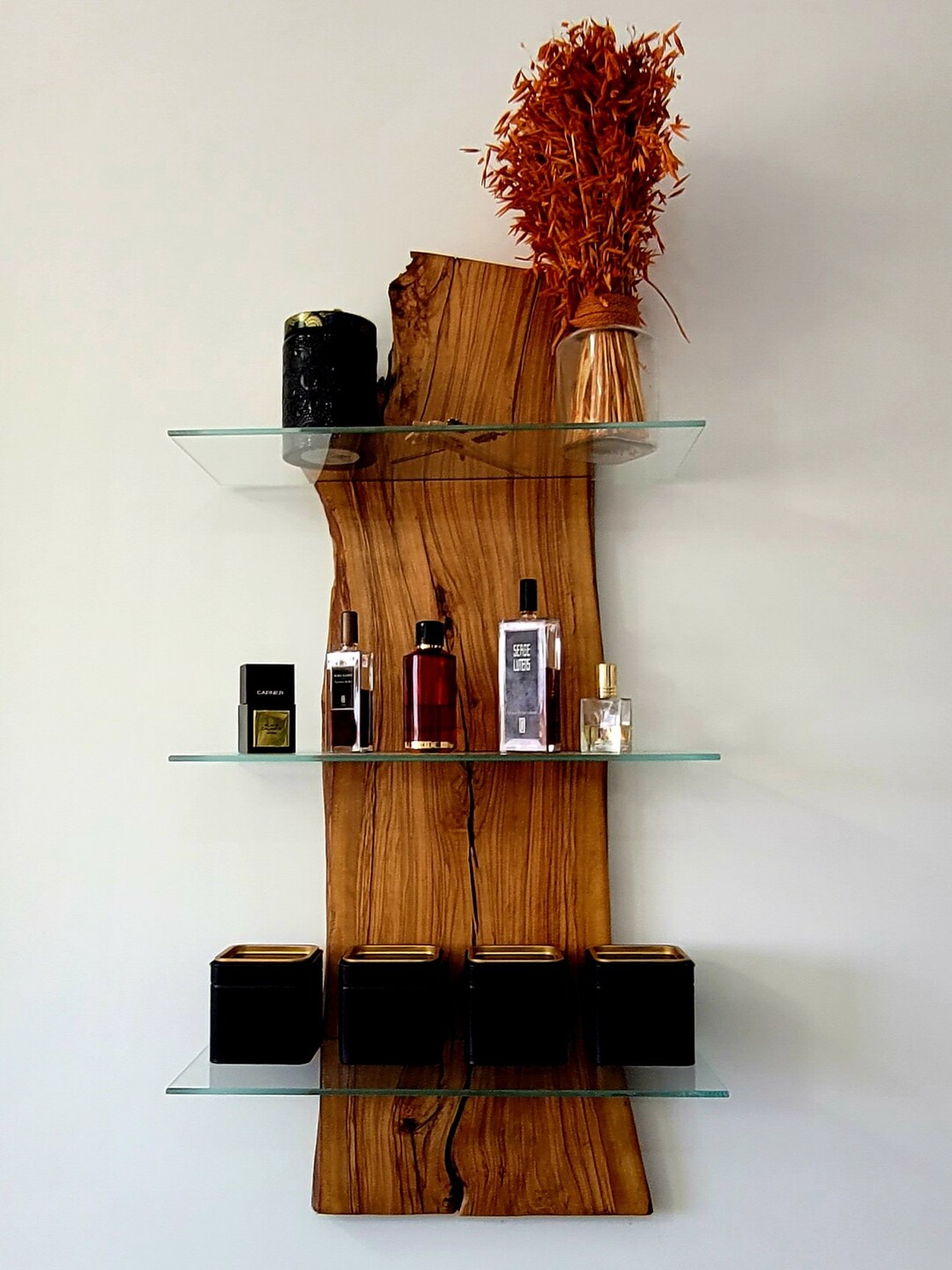 Olive Wood and Glass Shalves Raw Wood Modern Artist Rustic Raw - Etsy