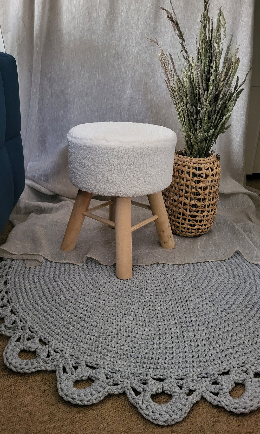 White Wooden Stool/scandinavian Decor/wooden Stool With 4 Legs/boho ...