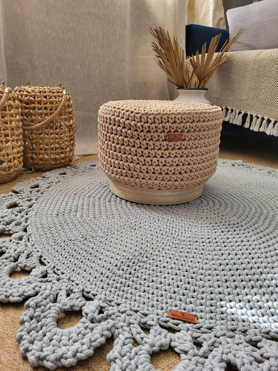 Round Pouf Ottoman Footstool/crochet Stool Chair/ Children Room Decor ...