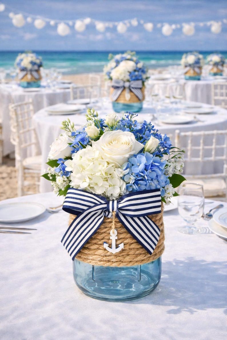 Mason Jar Coastal Wedding Table Decor | Nautical Centerpiece | Beach ...
