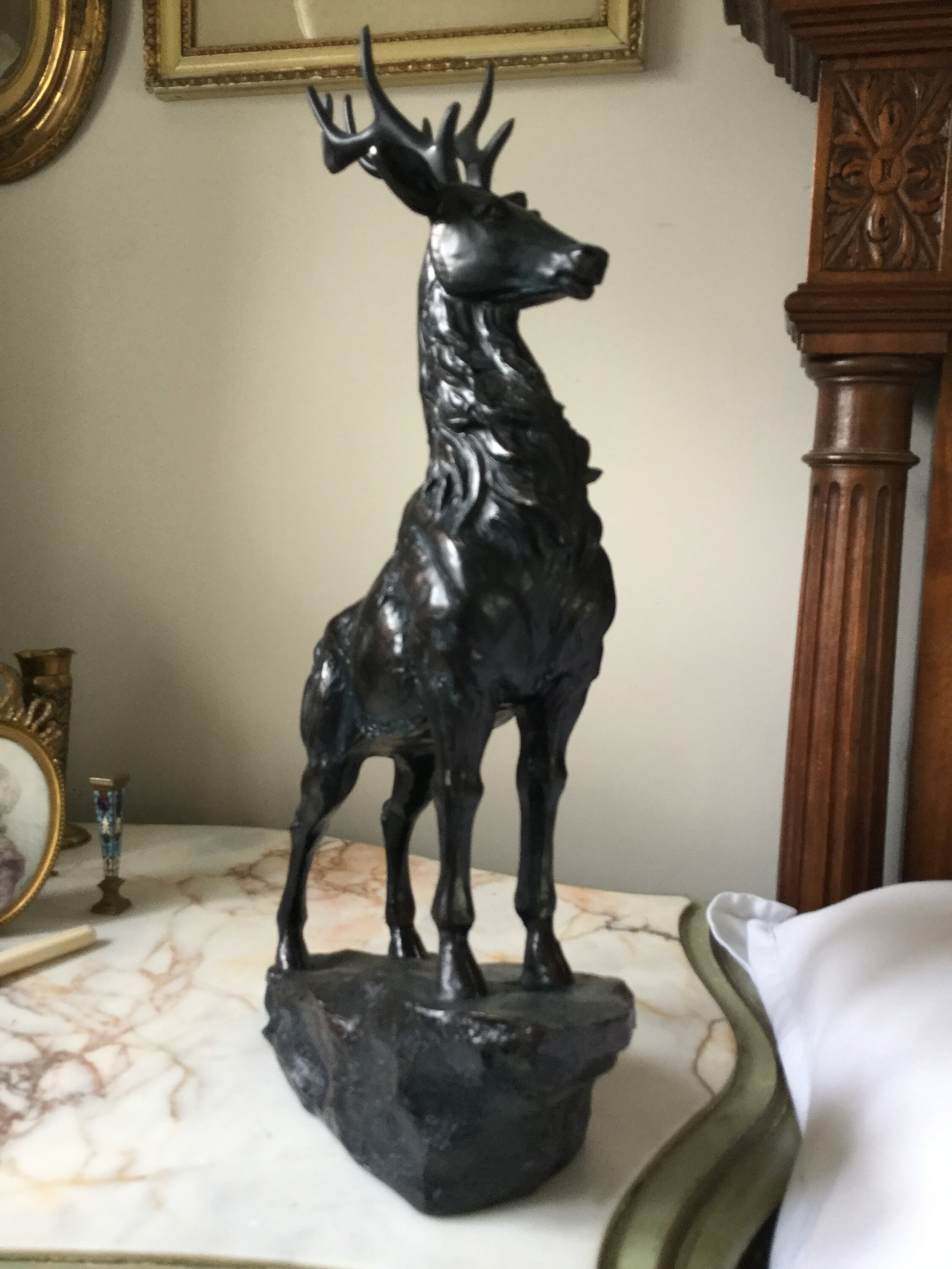 Bronzed Style Stag on Rock Statue Figurine Ornament | Etsy