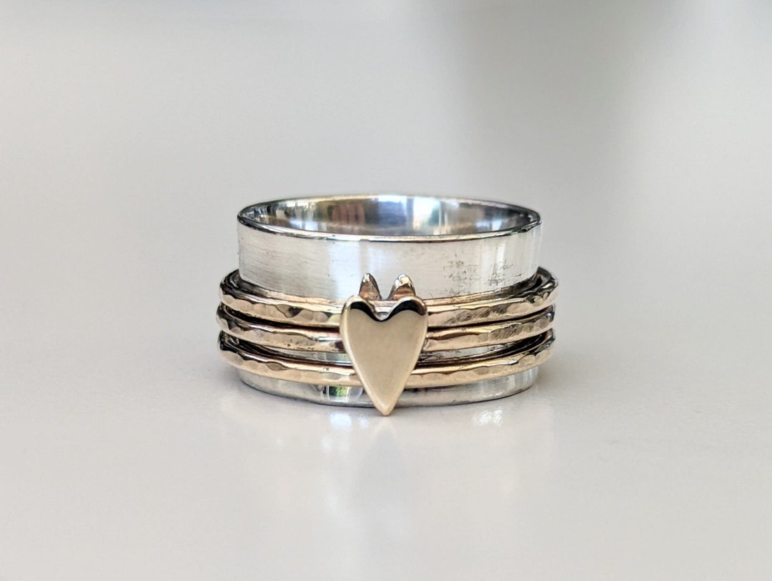 Silver and 9ct Gold Spinner Ring - Etsy