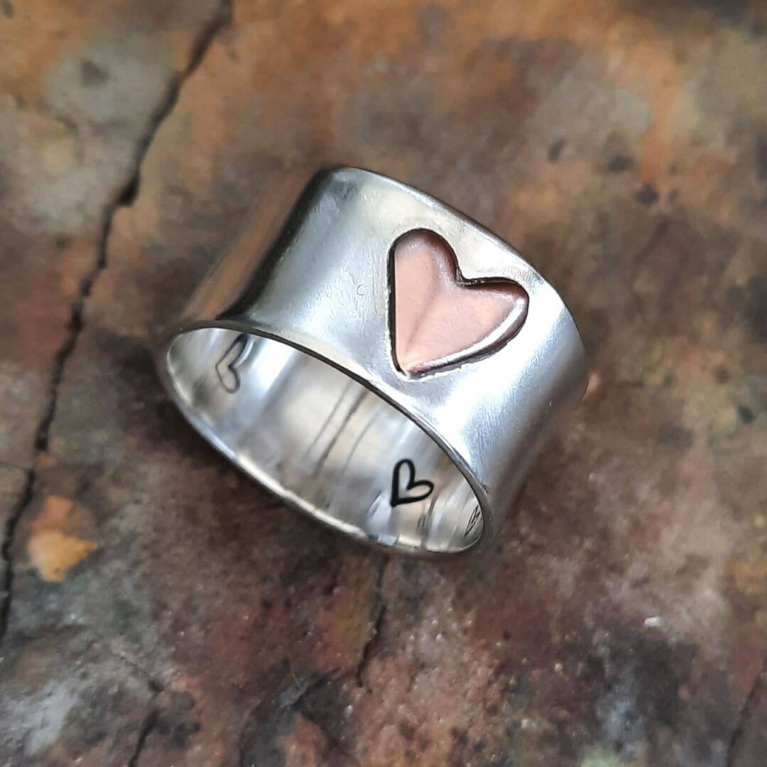 A Funky Silver Ring With a Copper Heart. - Etsy UK