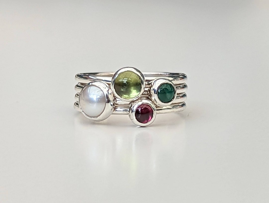 Multiple Birthstone Stacker Rings - Etsy