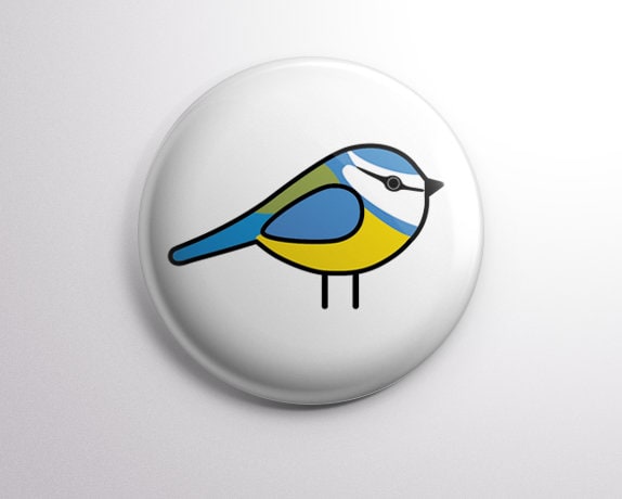 Set of 4 Bird Badges British Garden Birds Robin Blue Tit Blackbird ...