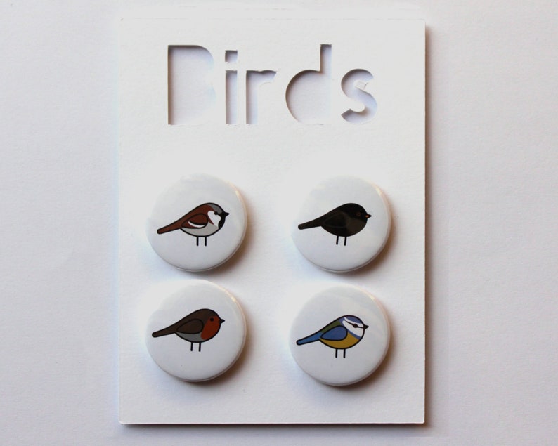 Set of 4 Bird Badges British Garden Birds Robin Blue Tit - Etsy