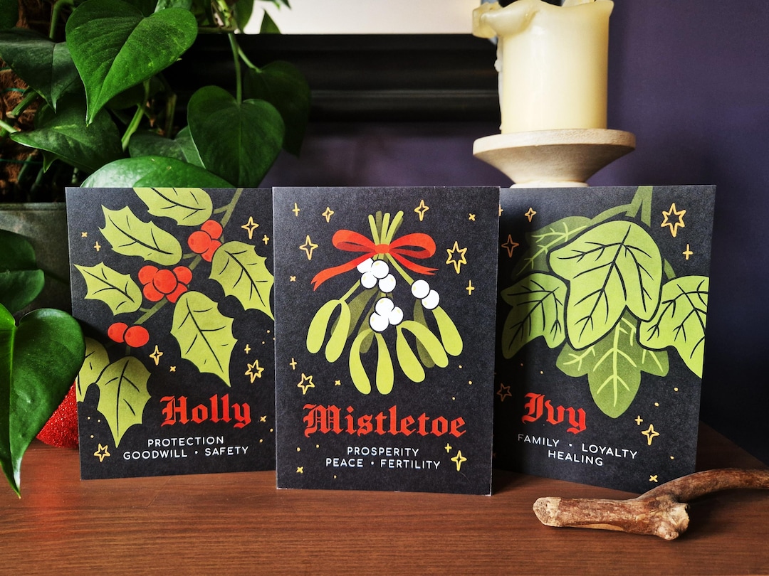 Pagan Christmas Cards HOLLY, IVY, MISTLETOE Folk Magic Greeting Yule | A6 Different Unique ...