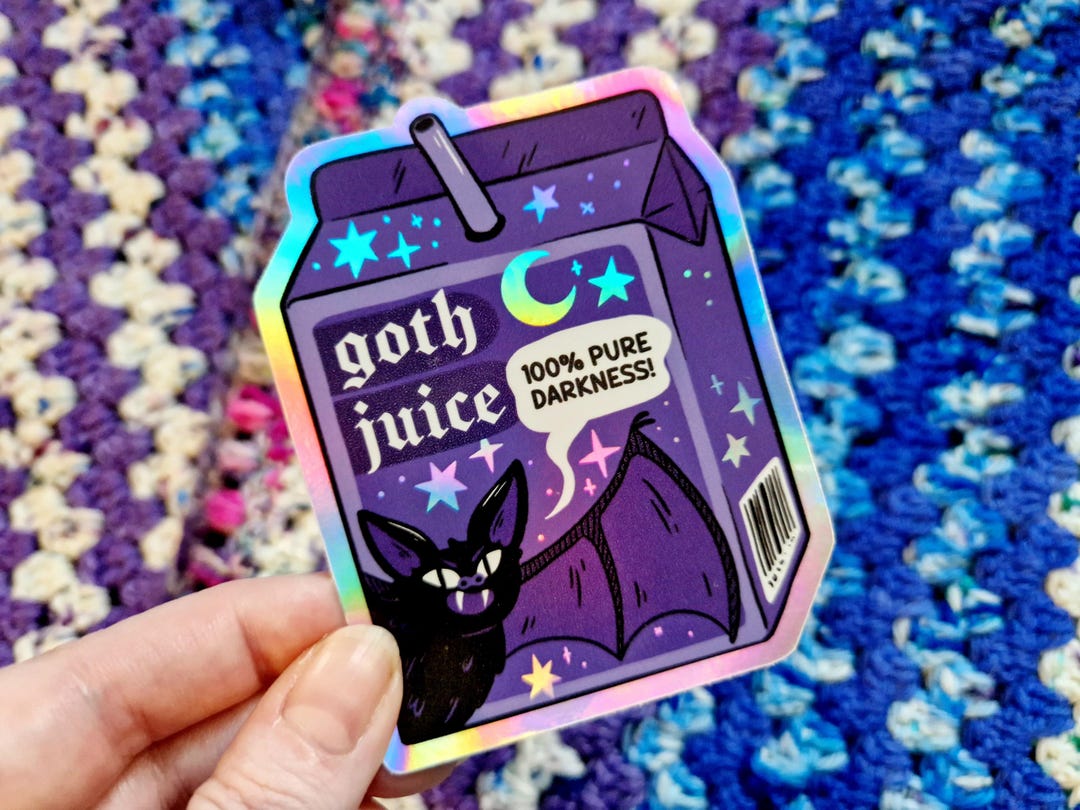 Cute Bat Sticker Spooky GOTH JUICE Carton Box Holographic Vinyl Vampire ...