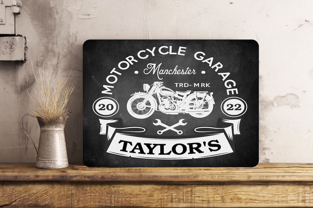 Personalised Motorcycle Garage Sign Metal Wall Motorbike / Scooter ...