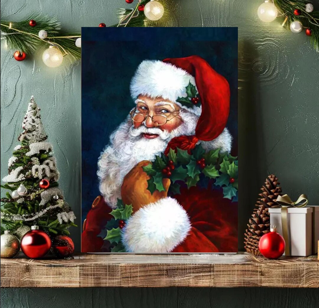 Handmade Santa Claus Oil Painting on Canvas: Christmas Wall Art - Etsy