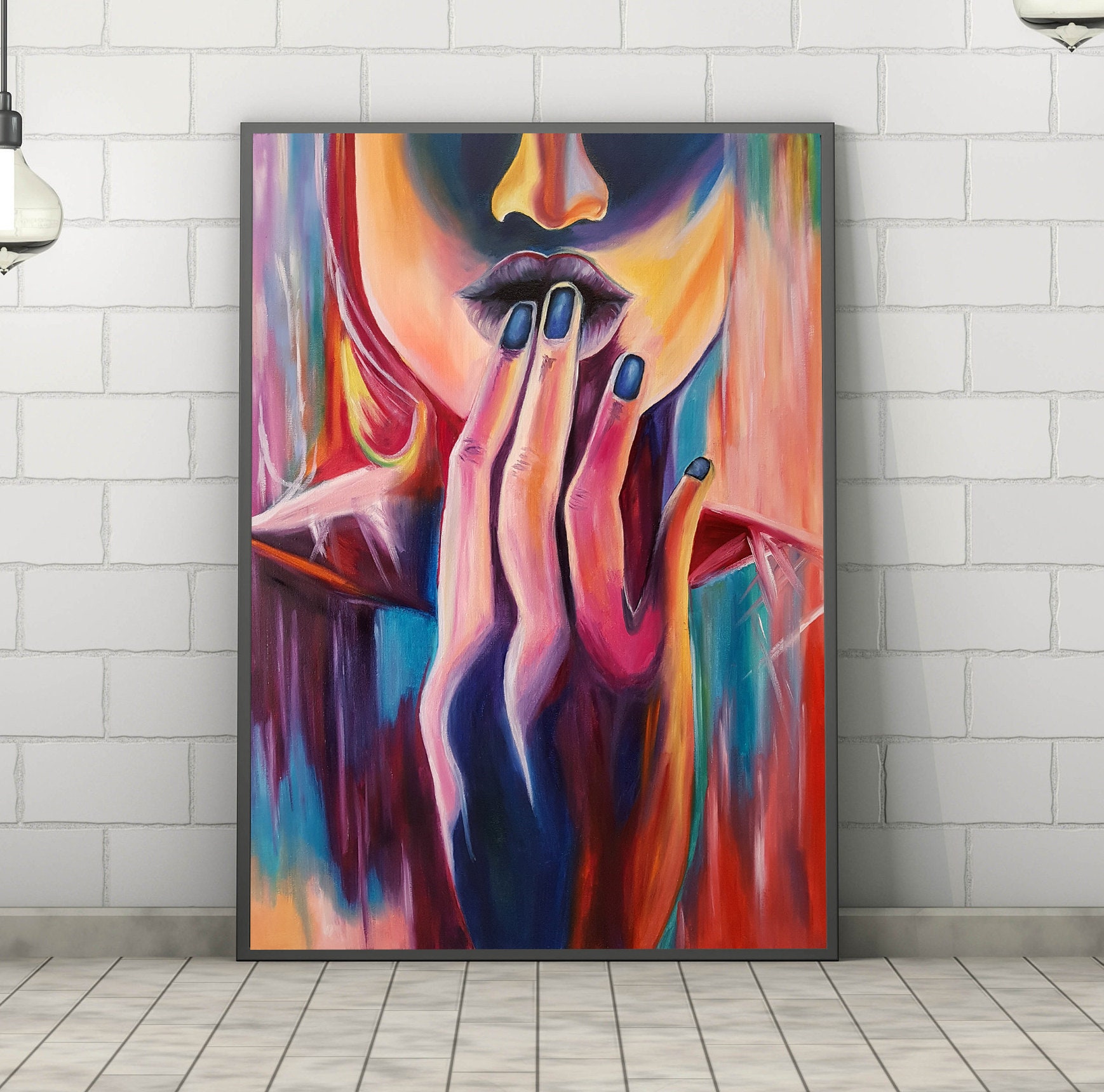 Painting abstract portrait print Female nudes girl Oversized | Etsy