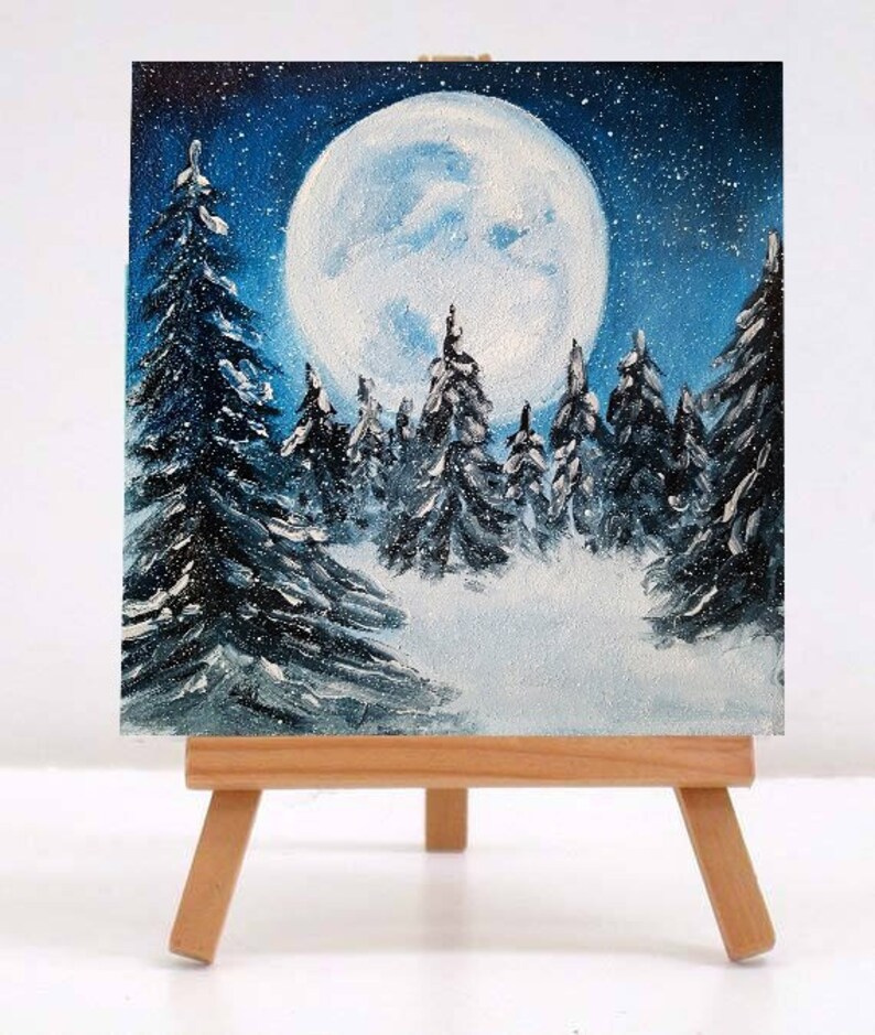Christmas Art Mini Oil Painting Winter Original Small Art Work - Etsy
