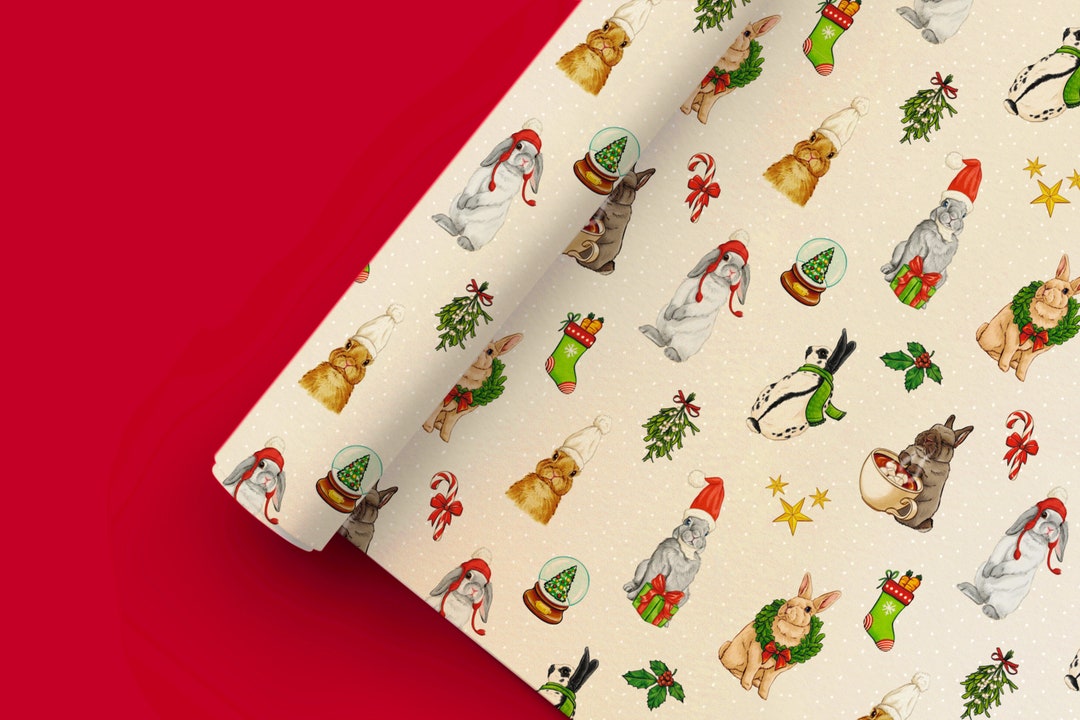 Cute Christmas Wrapping Paper With Bunnies | 50x70cm Folded to A4 ...