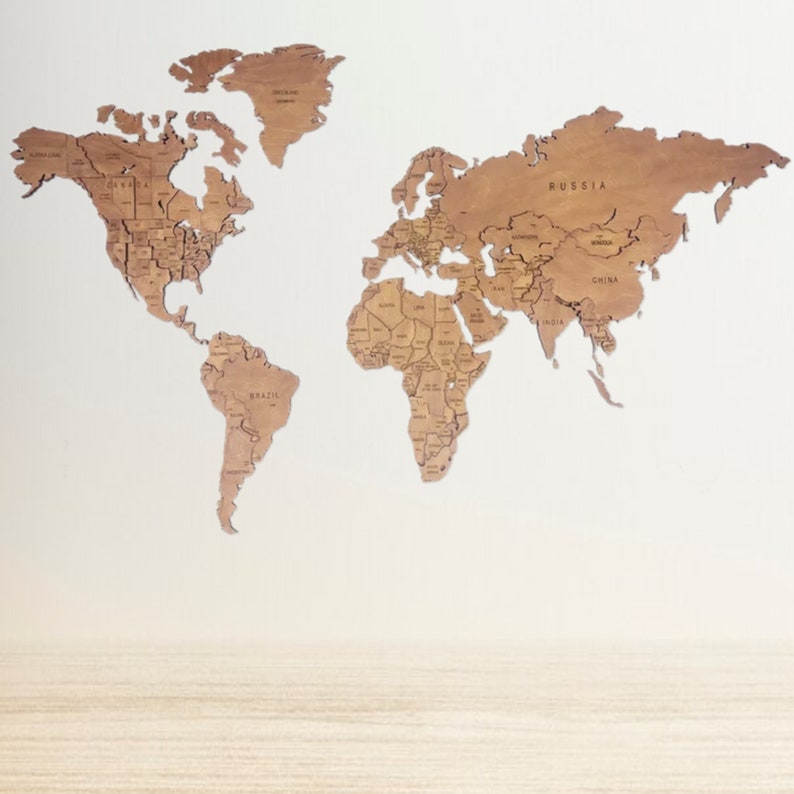 3D Wooden World Map Wood Map of the World Travel Wall Décor - Etsy