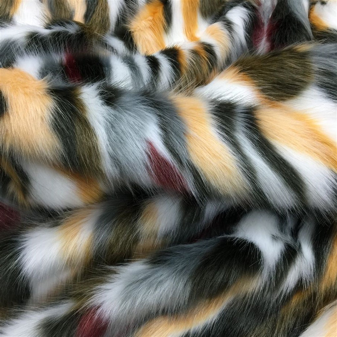 Multicolor Stripe Faux Fur Jacquard Long Pile Fake Fur High Density ...