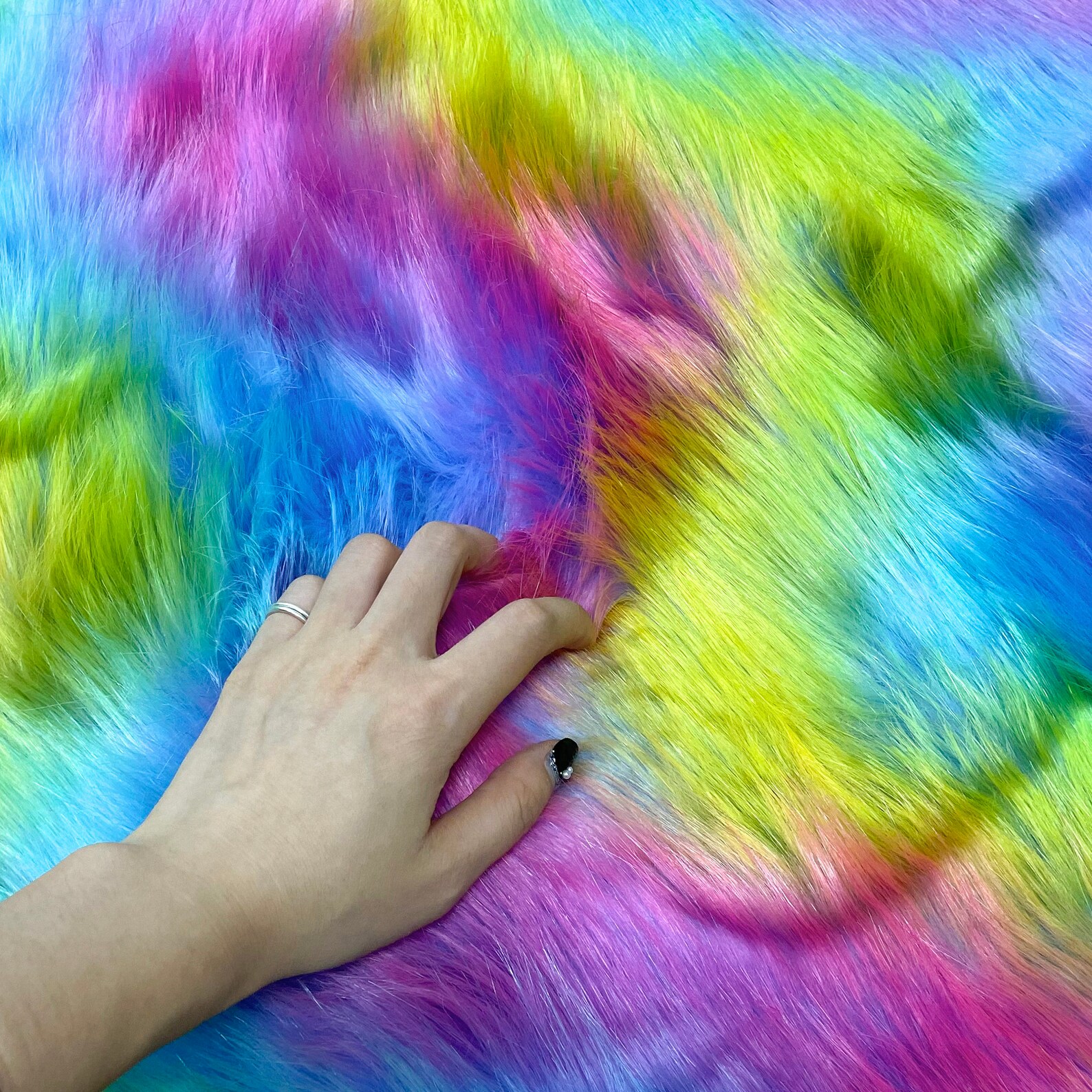 Rainbow Faux Fur Jacquard Long Pile Raccoon Fake Fur High - Etsy