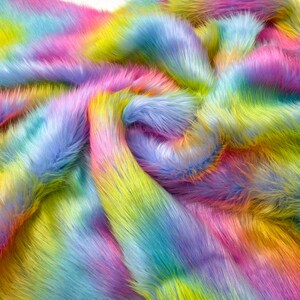 Rainbow Faux Fur Jacquard Long Pile Raccoon Fake Fur High Density Thick ...