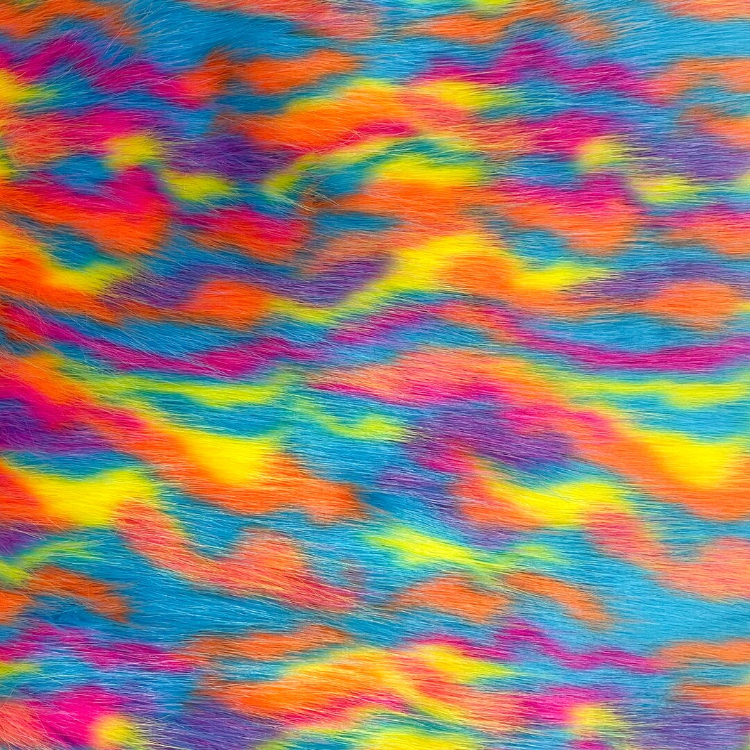 Rainbow Stripe Faux Fur Jacquard Long Pile Raccoon Fake Fur High ...