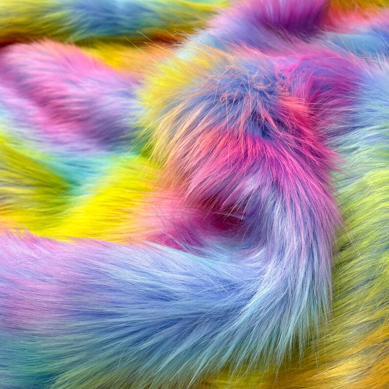 Rainbow Faux Fur Jacquard Long Pile Raccoon Fake Fur High - Etsy