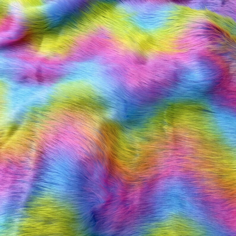 Rainbow Faux Fur Jacquard Long Pile Raccoon Fake Fur High - Etsy