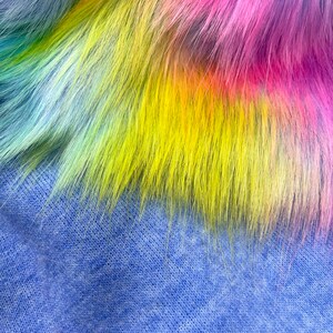 Rainbow Faux Fur Jacquard Long Pile Raccoon Fake Fur High Density Thick ...