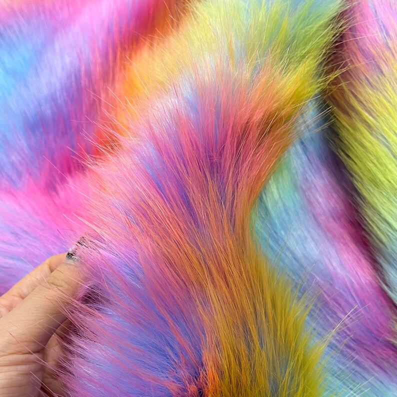 Rainbow Faux Fur Jacquard Long Pile Raccoon Fake Fur High - Etsy