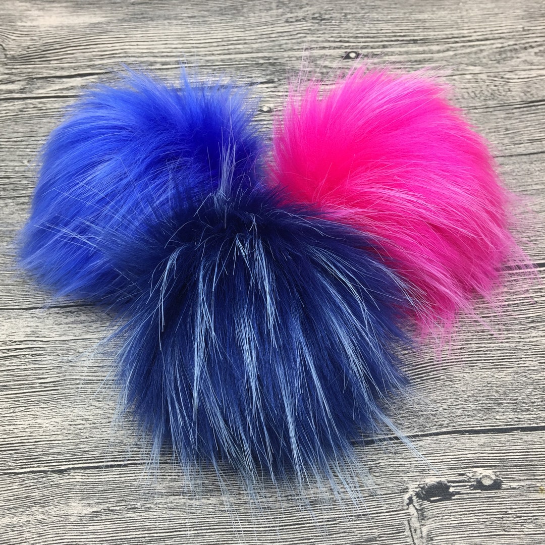 6 Pieces Blue/pink/red Faux Fur Pom Poms, Colorful Furry Vegan Fur Ball ...