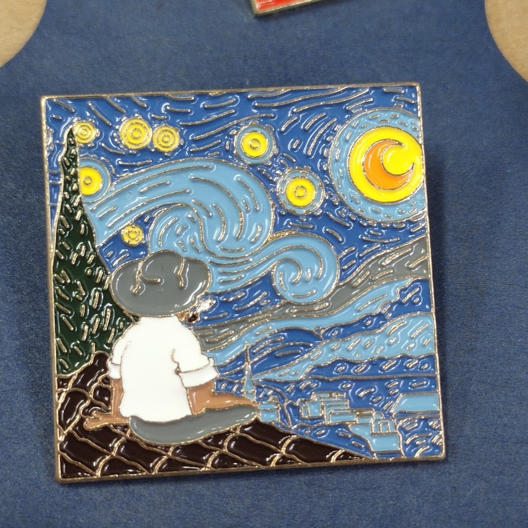 Starry Night Pin Badge,black Cat Pin,van Gogh Brooch,funny Cat Enamel ...