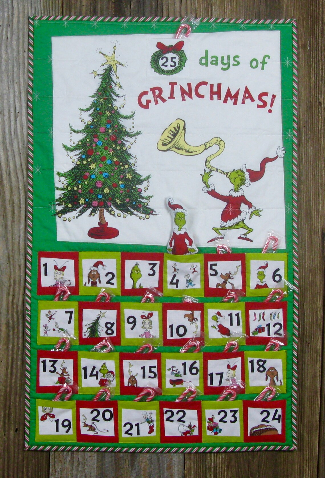 GRINCH 25 Pocket Advent Calendar w/ Stuffed Grinch GRINCH | Etsy