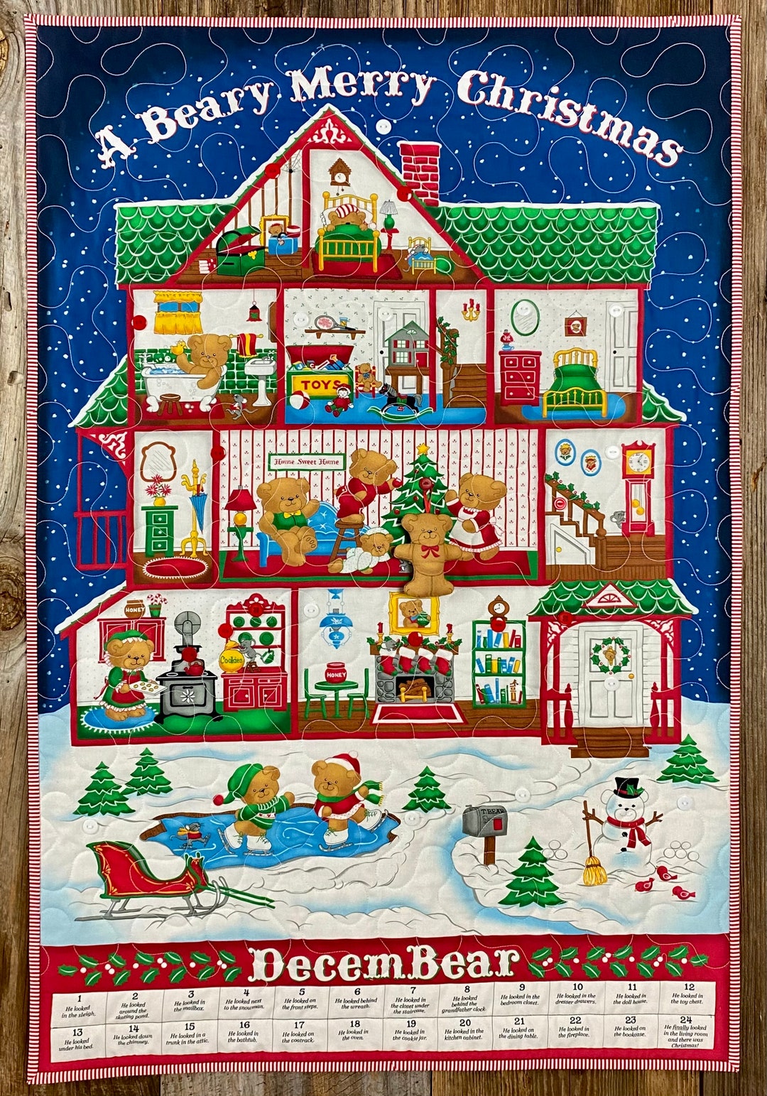 A Beary Merry Christmas Fabric Advent Calendar With Bear Etsy