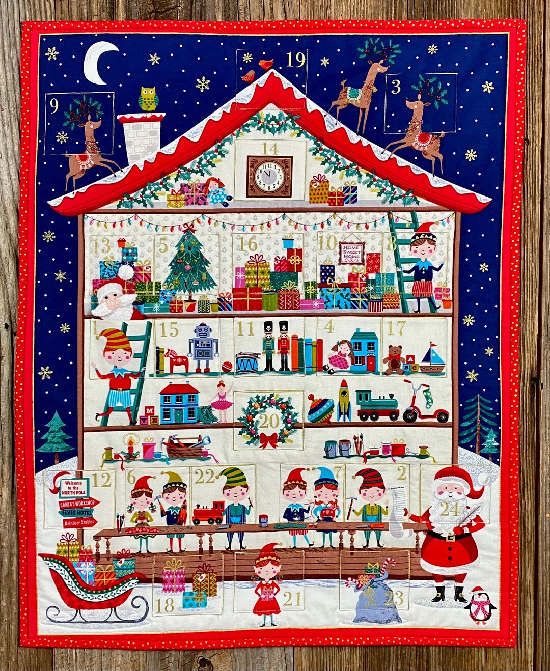 Christmas Advent Calendar With Santa Ornament quilted Christmas ...