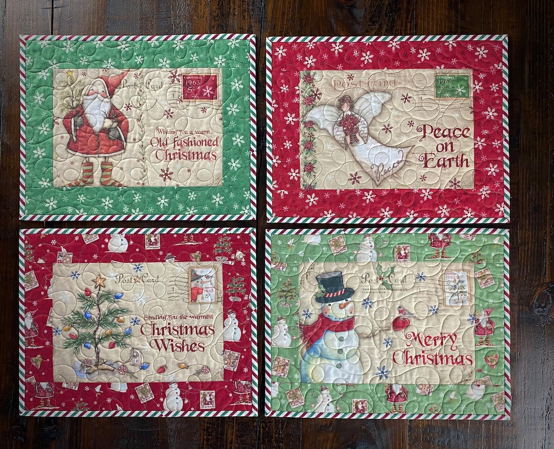 Christmas Quilted Placemats Set of 4 Holiday Placemats holiday Table ...