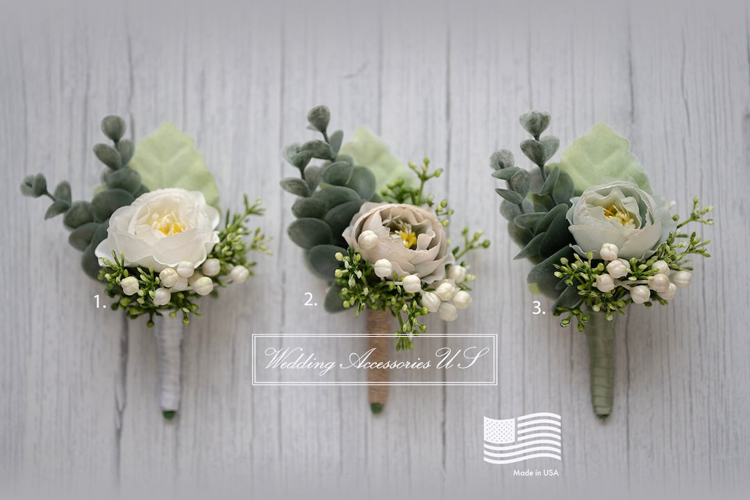 Wedding Boutonniere, Rustic Ivory Boutonniere, Grooms Boutonniere ...