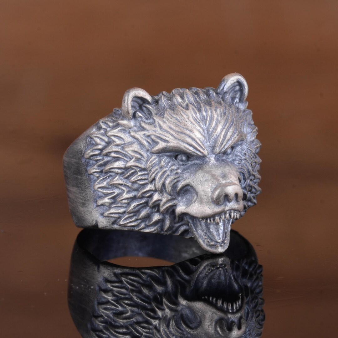 925 Sterling Silver Men's Ring Bear Head Design Animal Silver Ring - Etsy