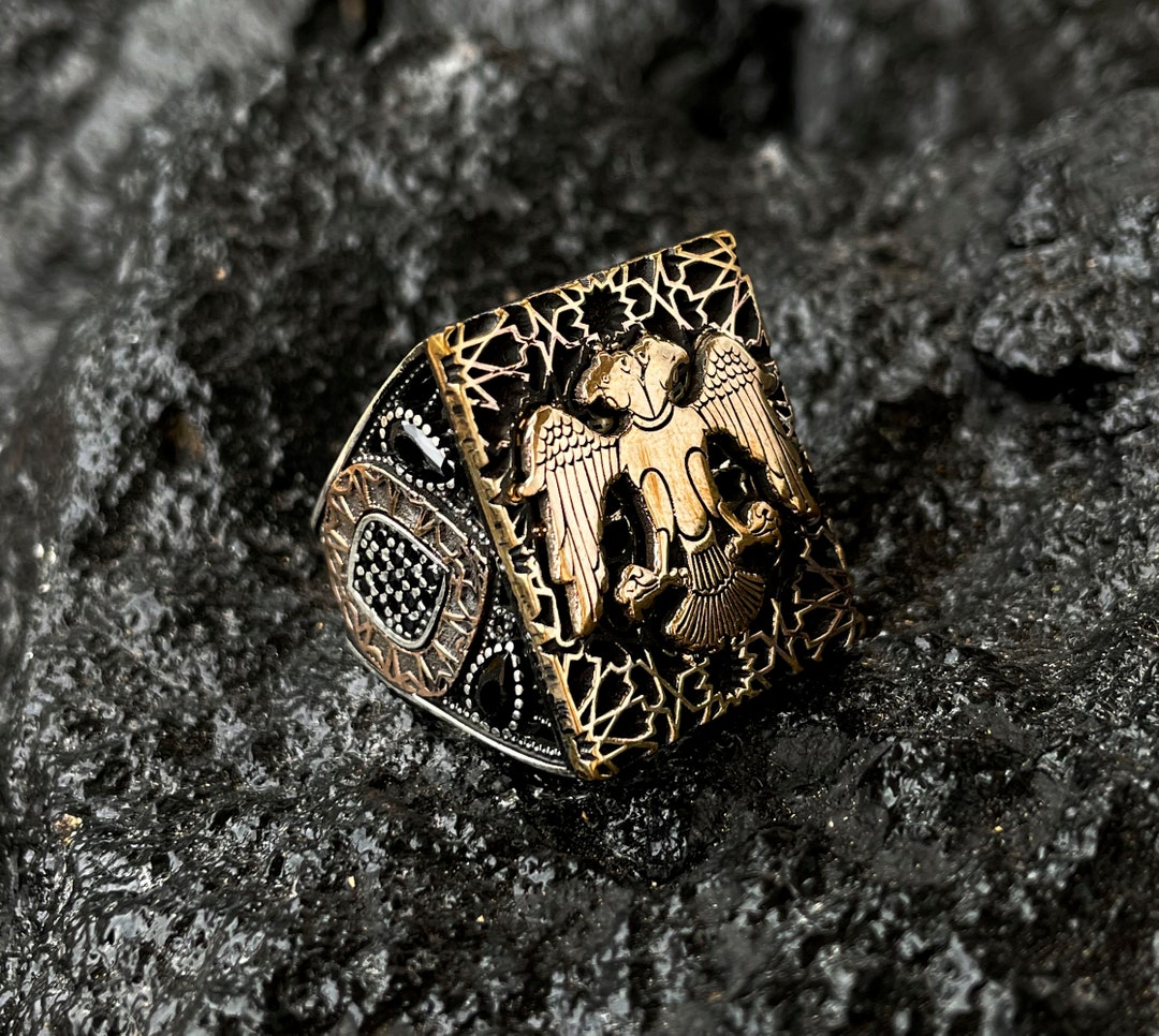 Liberty Head Double Eagle Ring, Double Headed Eagle Ring, Big Ring, 925 ...