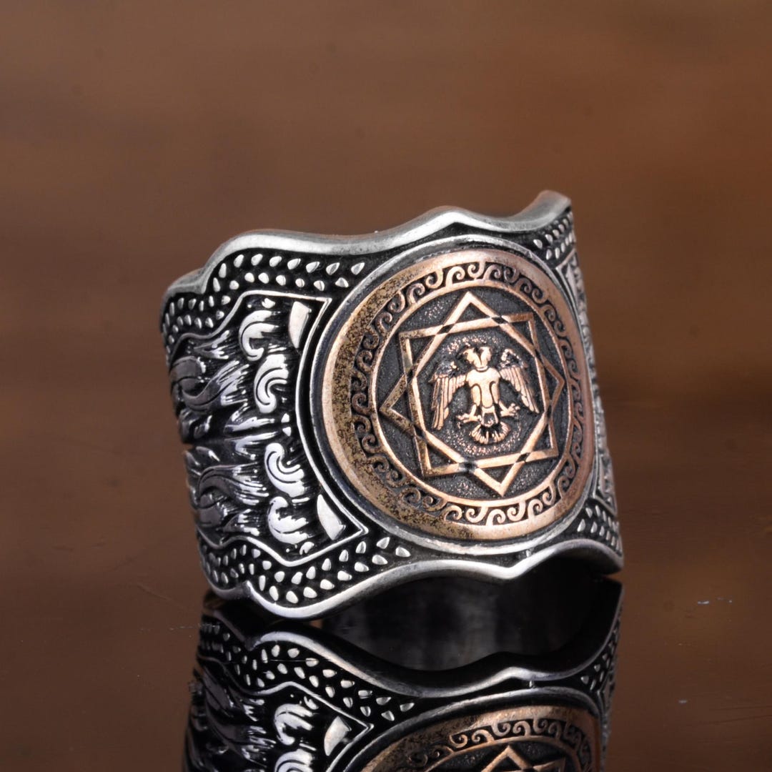 Seljuk Star With Double-headed Eagle and Bronze Detail 925 Sterling ...