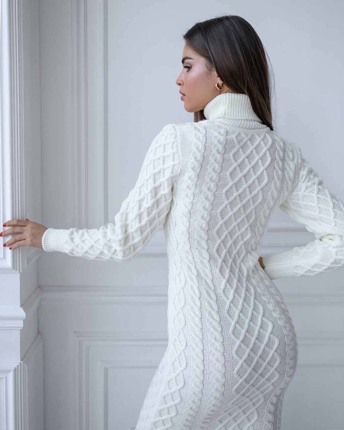 Knitted Merino Wool Dress Women's Winter Rollneck Wool | Etsy