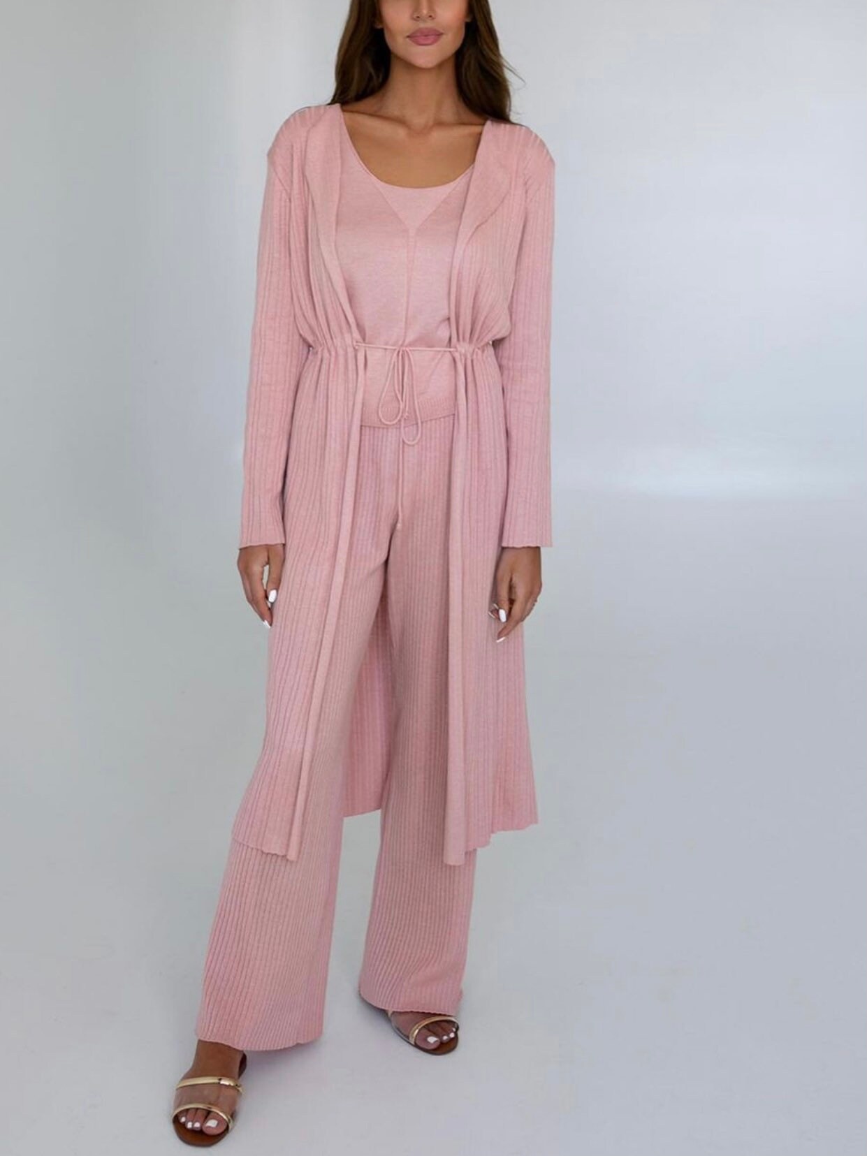 3pc Women's Maxi Knitted Cardigan Vest and Wide Leg | Etsy