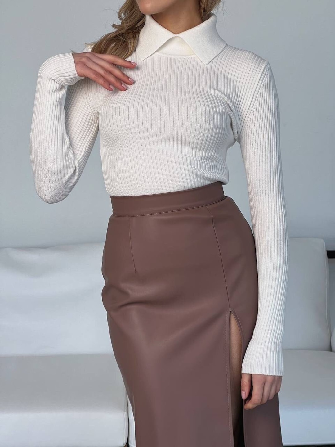 Trendy Knitted Collar Detail Jumper, Elegant Knitted Jumper With ...