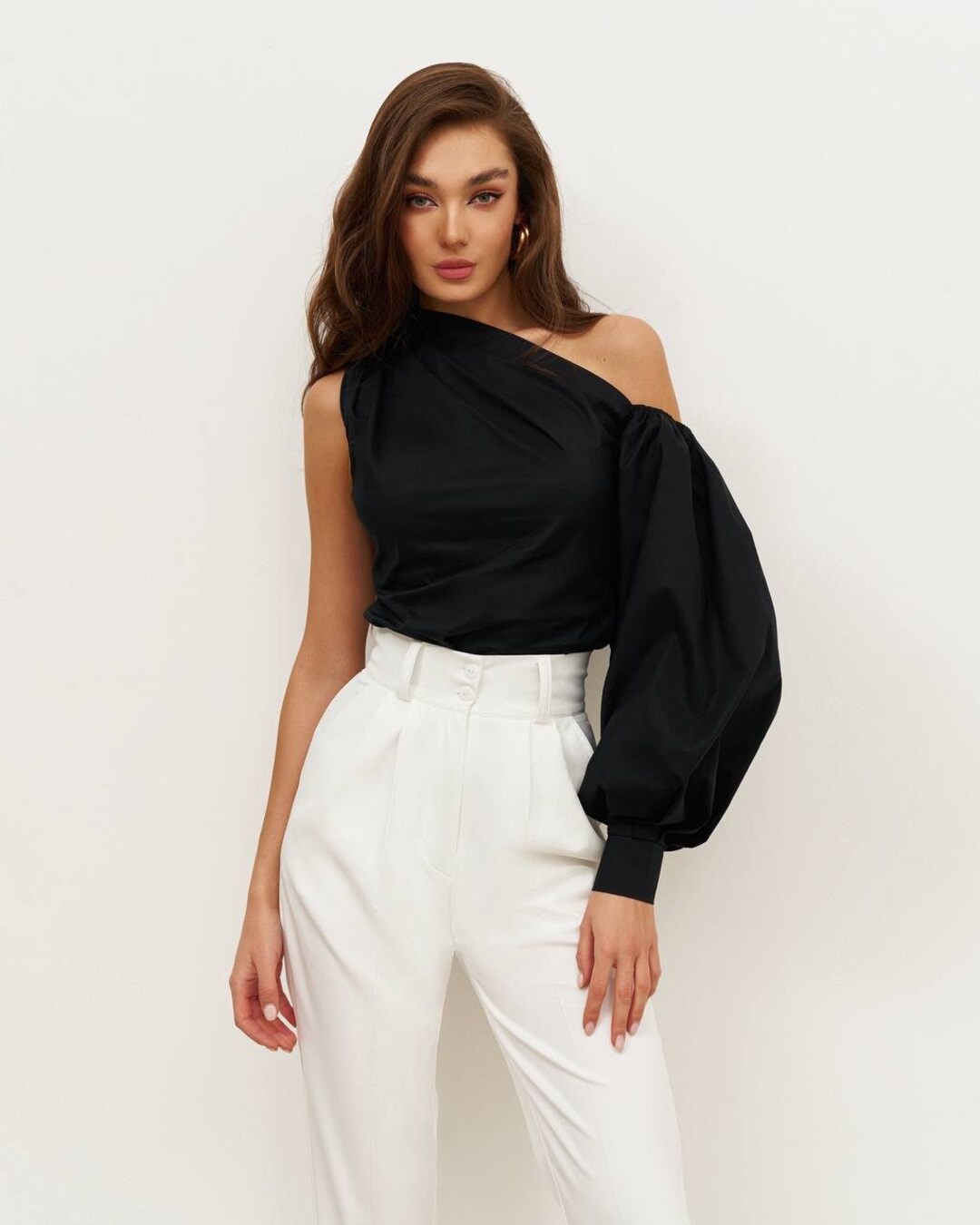 Asymmetric Puff One Sleeve for Special Occasions, Cotton One Shoulder ...