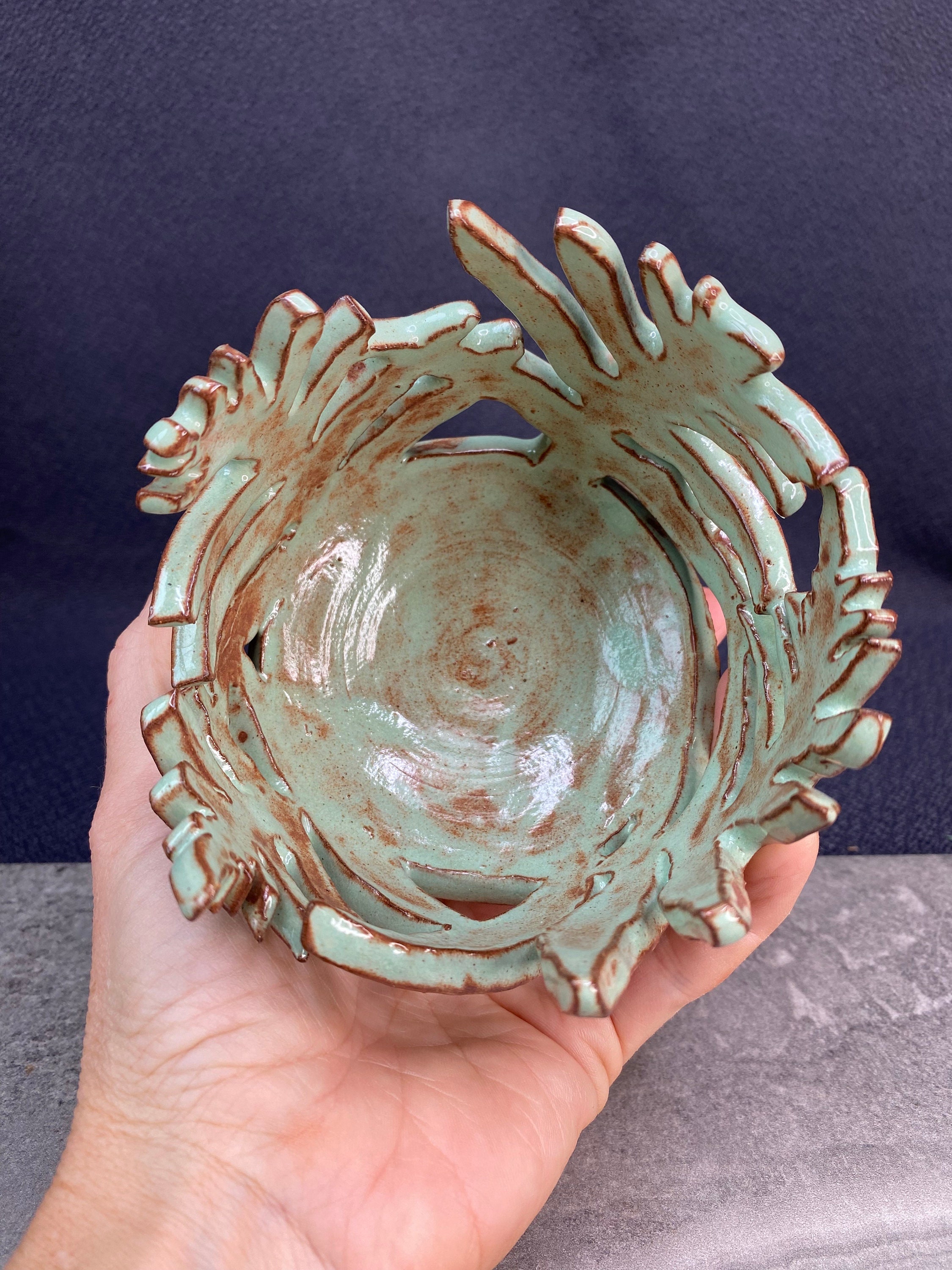 Mint Green Carved Fern Decorative Bowl - Etsy