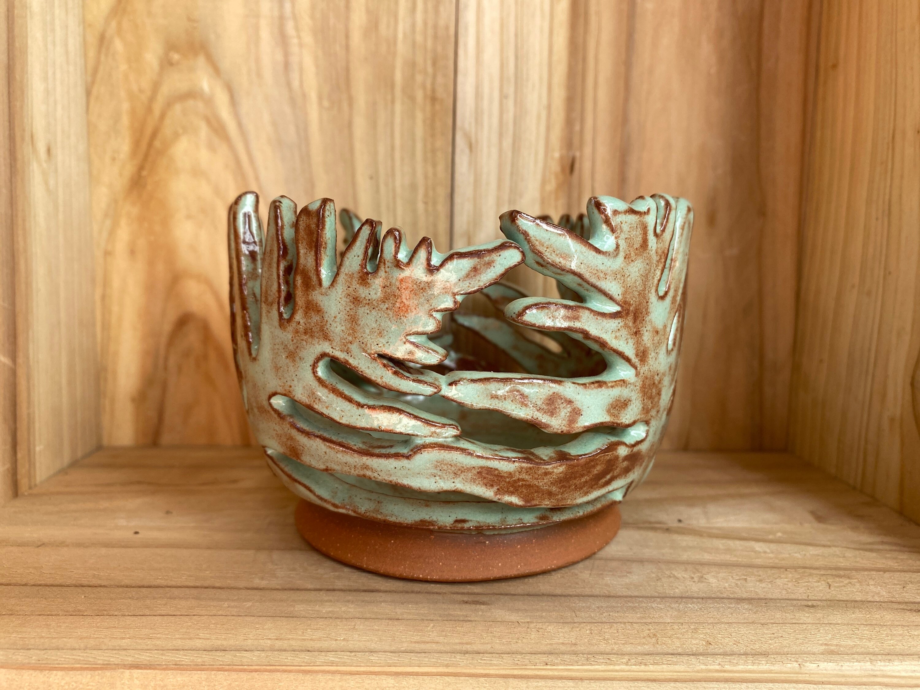 Mint Green Carved Fern Decorative Bowl - Etsy UK