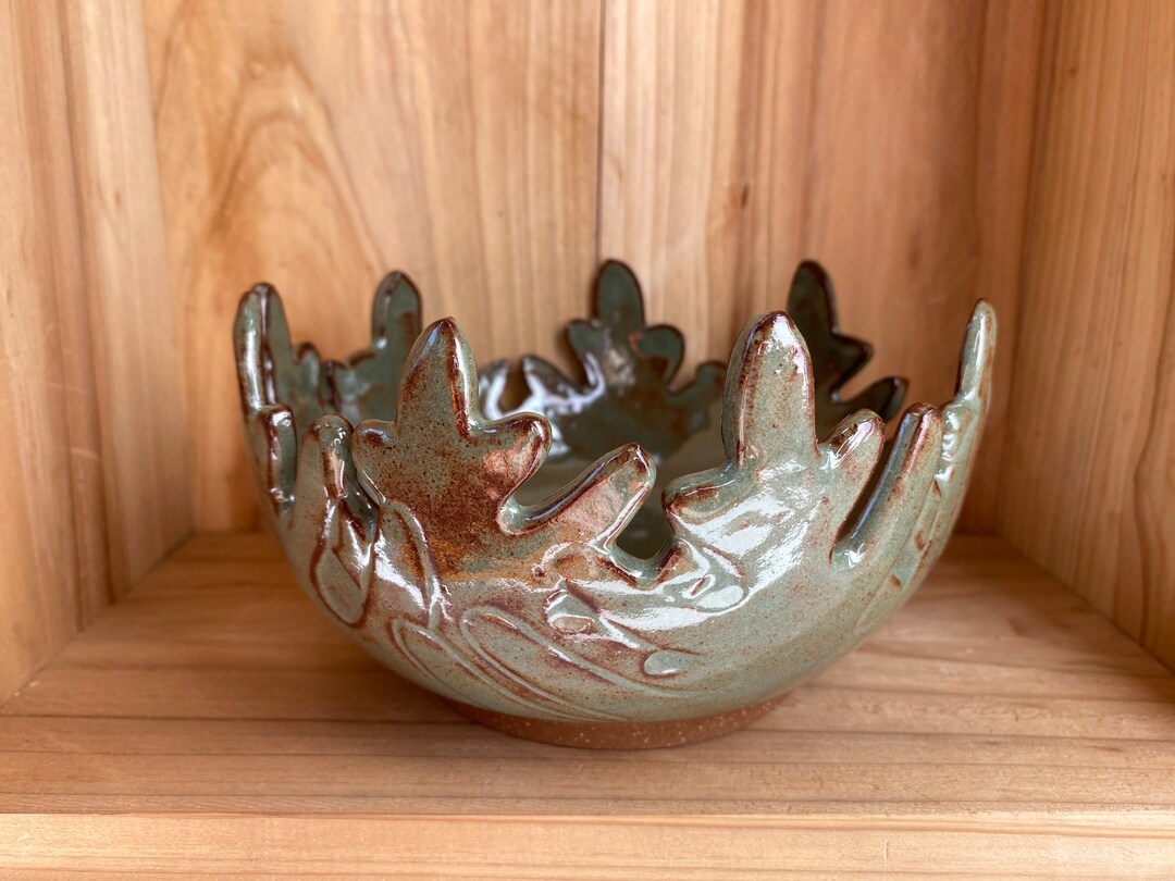 Sage Green Carved Fern Decorative Bowl - Etsy