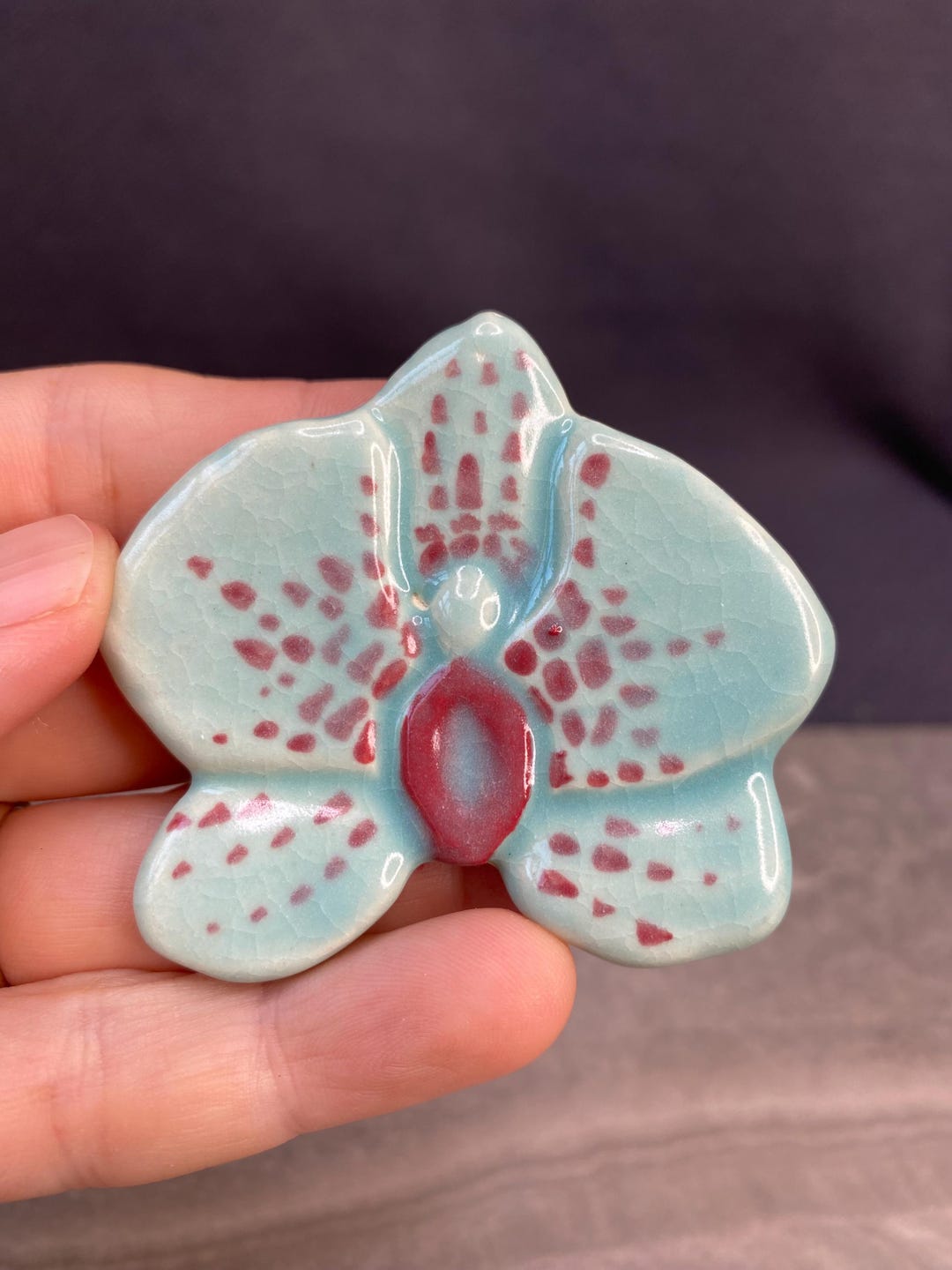 Handmade Ceramic Spotted Blue Orchid Magnet - Etsy
