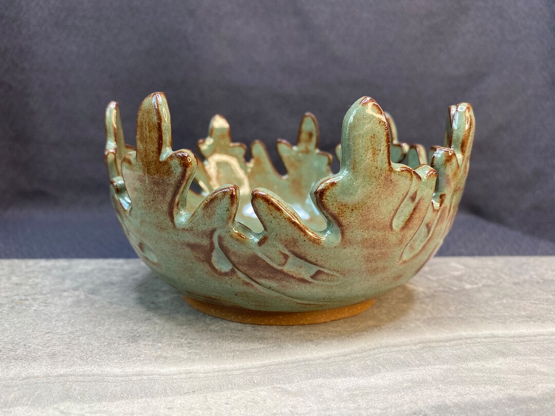 Sage Green Carved Fern Decorative Bowl - Etsy