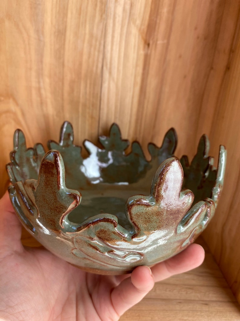 Sage Green Carved Fern Decorative Bowl - Etsy