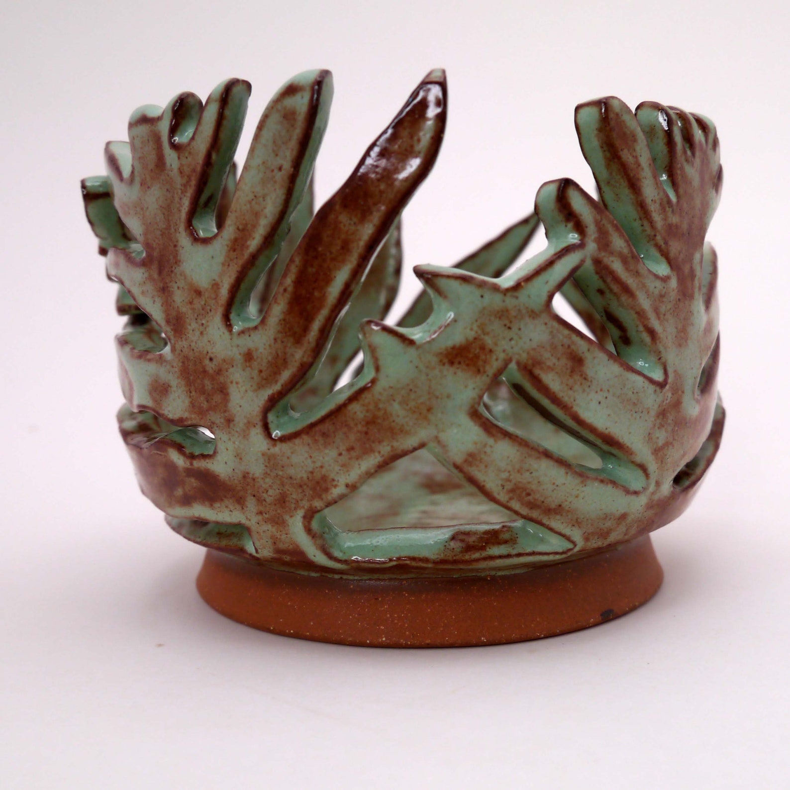 Mint Green Carved Fern Decorative Bowl | Etsy