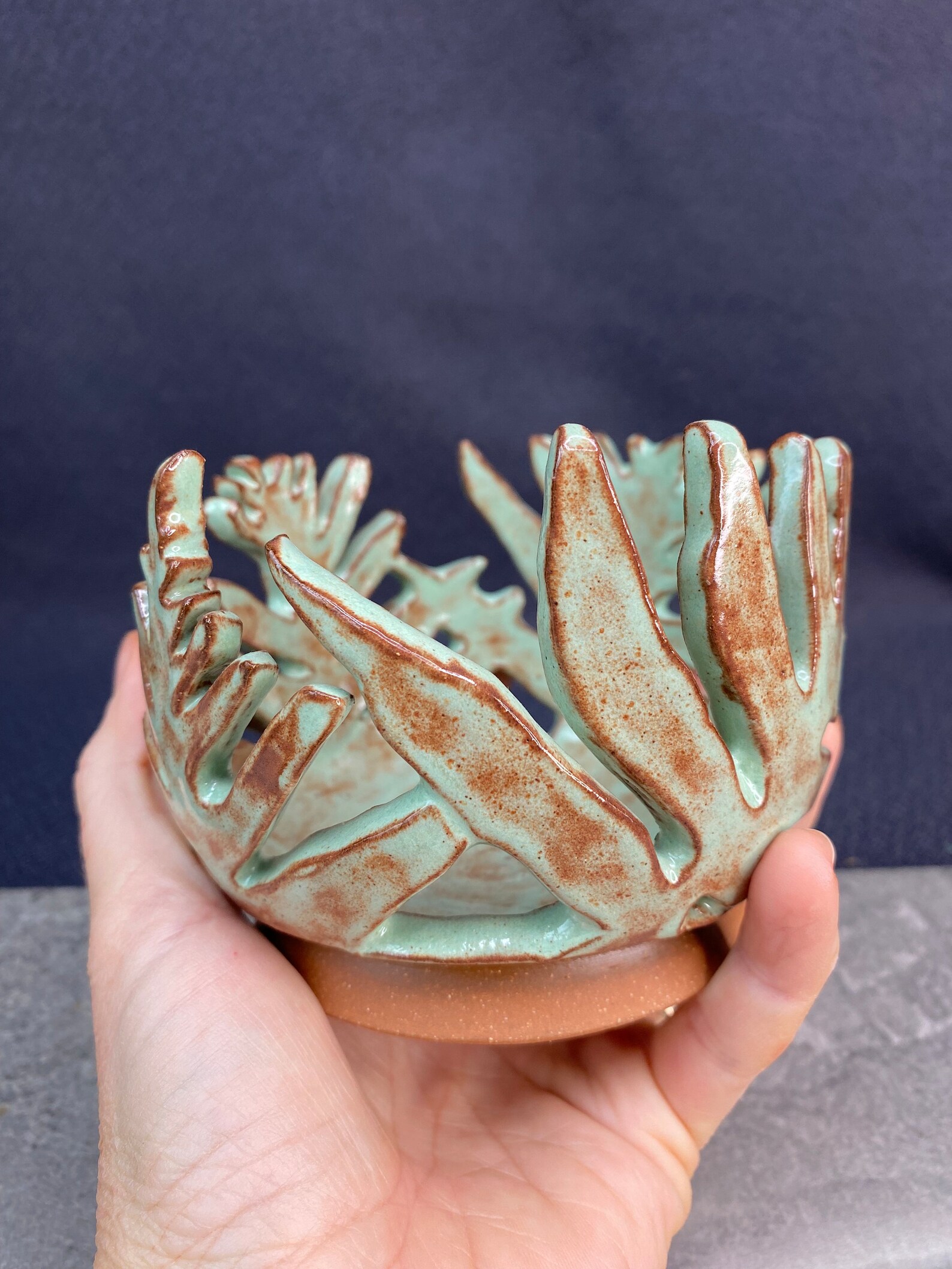 Mint Green Carved Fern Decorative Bowl - Etsy