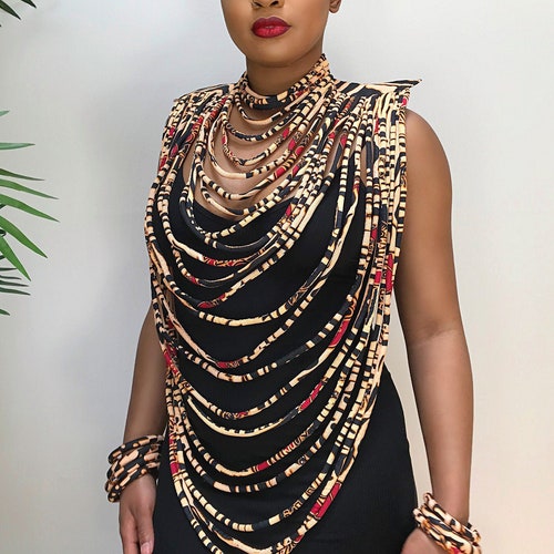 African Print Web Collar Shoulder Necklace / Ankara Statement - Etsy